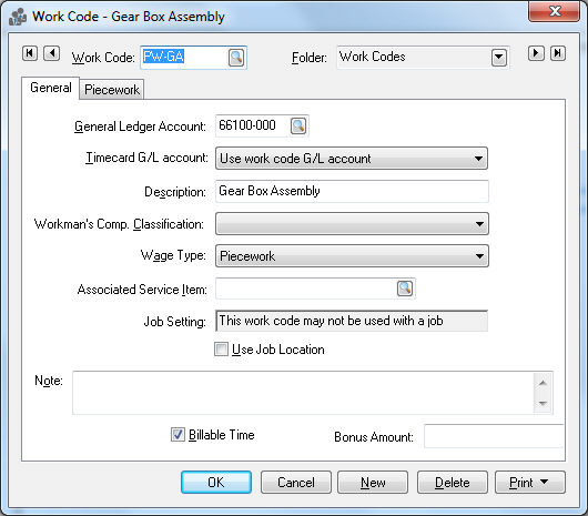 Creating Piecework Work Codes