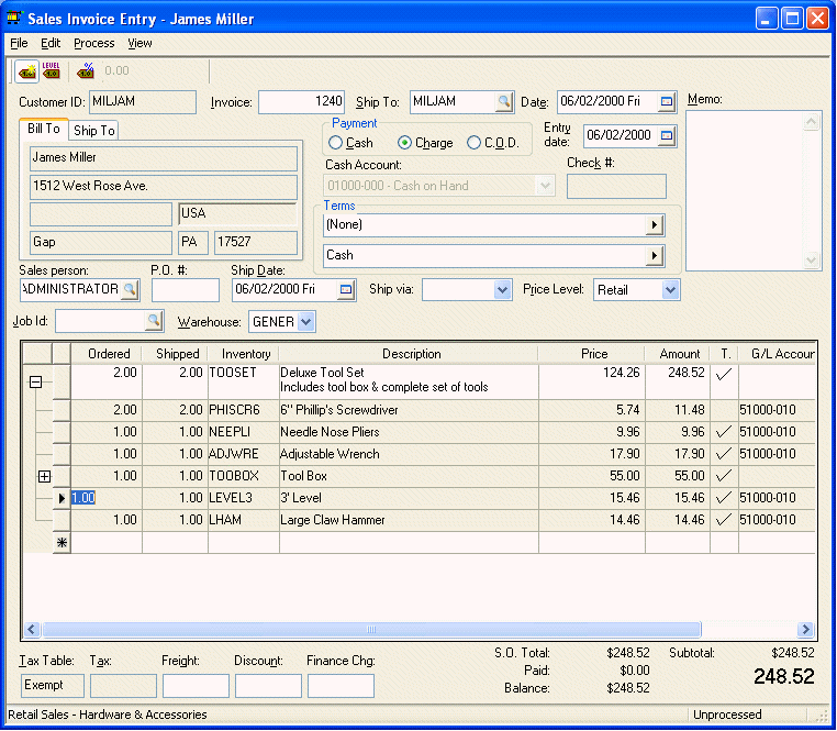 Entering Inventory Components into the Materials List