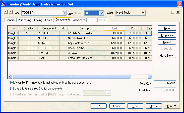 Adding Components to Create an Inventory Unit