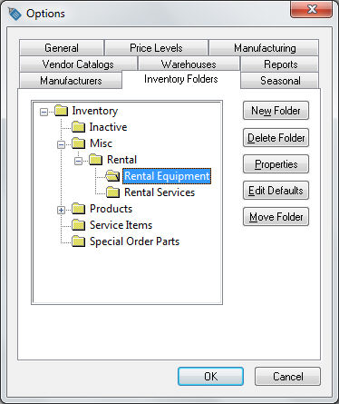 Inventory Folders for Rental Items