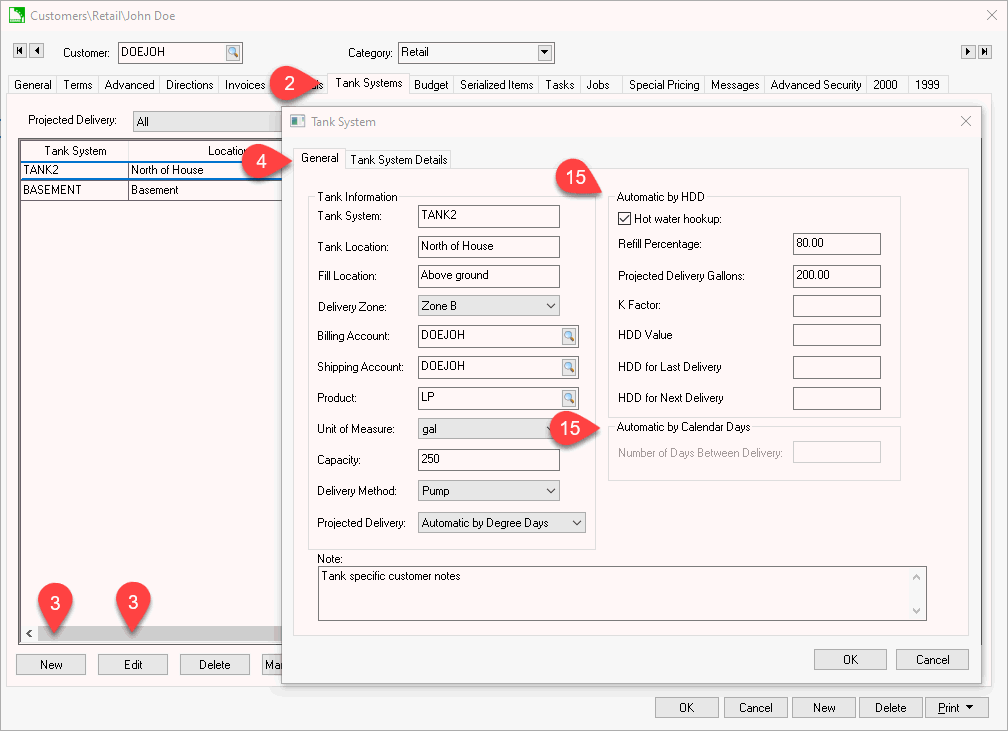 Recording Fuel Tanks for Customers