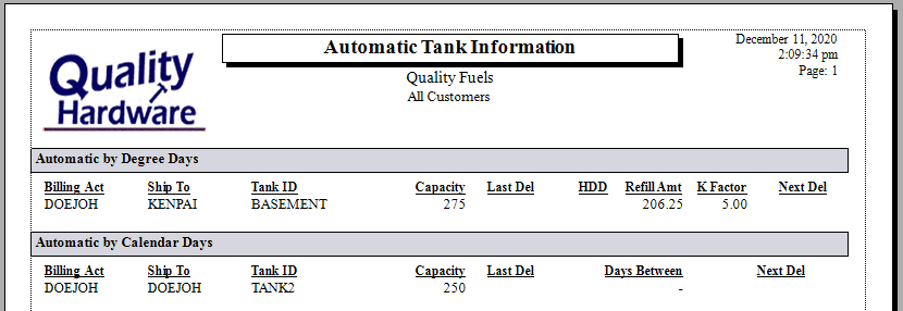Recording Fuel Tanks for Customers